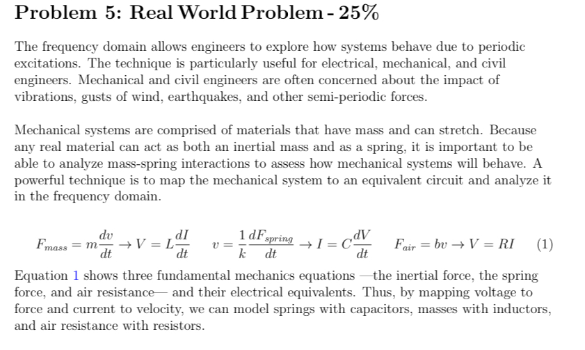 Solved Problem 5: Real World Problem - 25%The frequency | Chegg.com