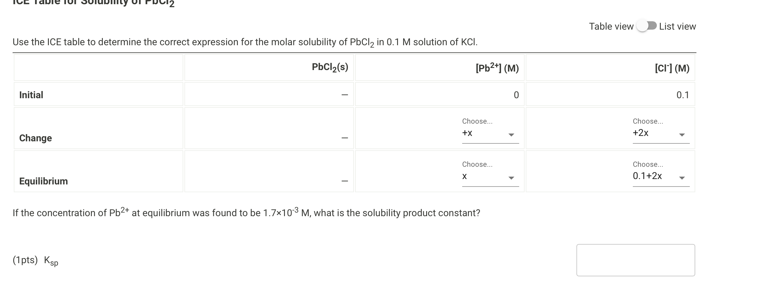 Solved Table view List view Use the ICE table to determine | Chegg.com