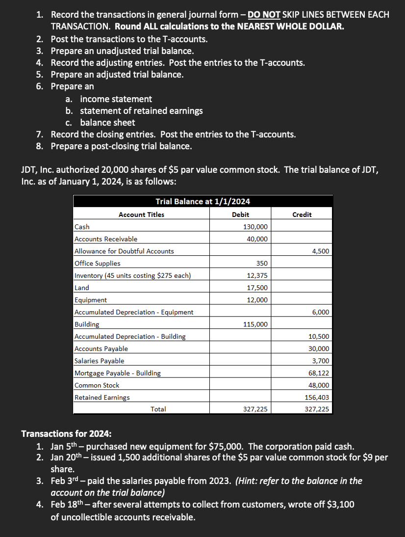 Solved 1. ﻿Record the transactions in ﻿general journal form | Chegg.com