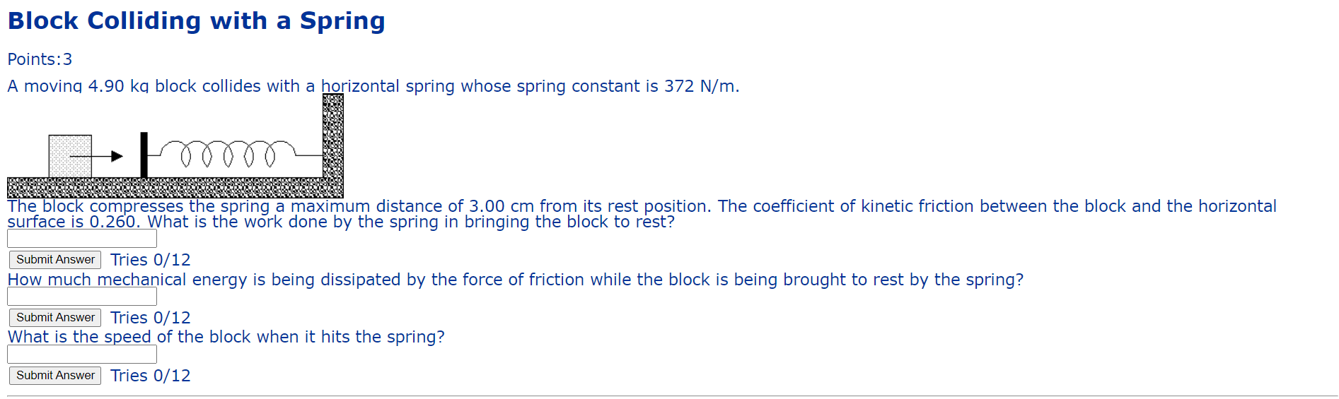 Solved Block Colliding with a Spring Points:3 A moving 4.90 | Chegg.com