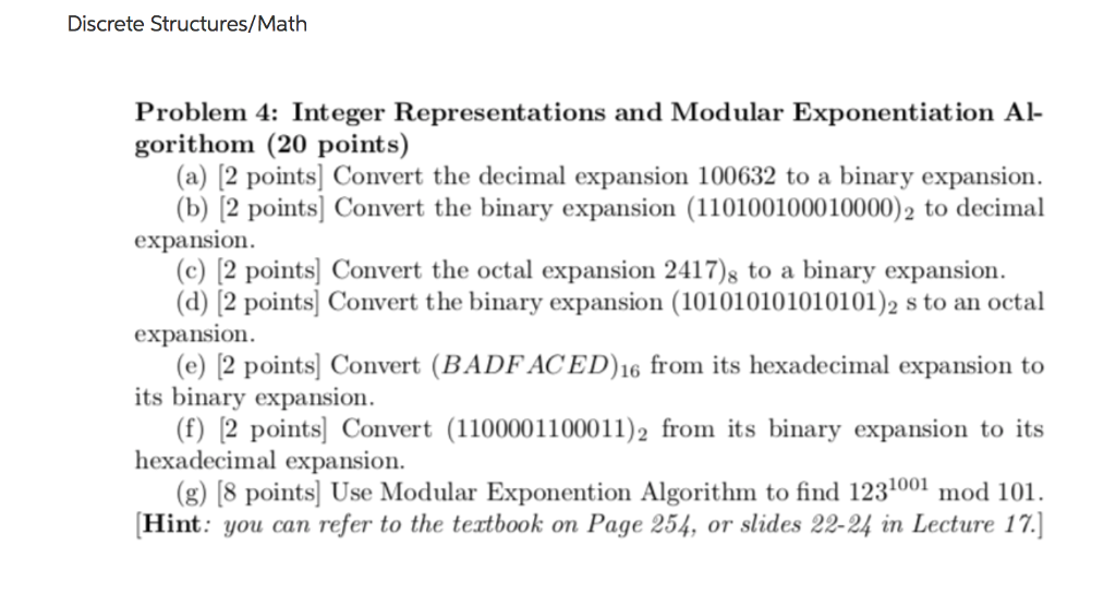 Solved Discrete Structures/Math Problem 4: Integer | Chegg.com