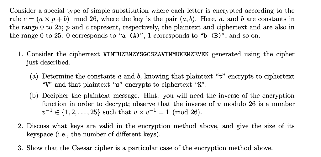 Solved Consider a special type of simple substitution where | Chegg.com