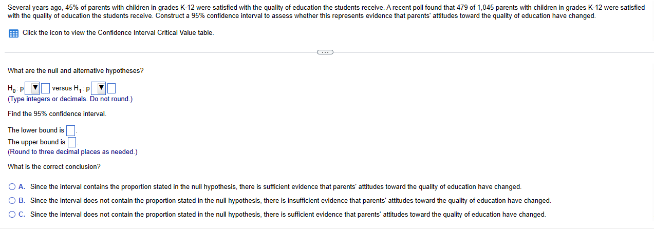 Solved Click the icon to view the Confidence Interval | Chegg.com
