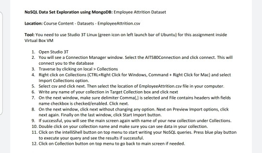 NoSQL Data Set Exploration using MongoDB: Employee | Chegg.com