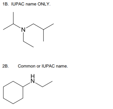 Solved 13. IUPAC name ONLY. N 2B. Common or IUPAC name. Н. | Chegg.com