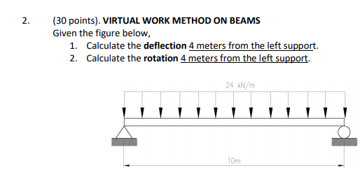 Solved 2. (30 points). VIRTUAL WORK METHOD ON BEAMS Given | Chegg.com