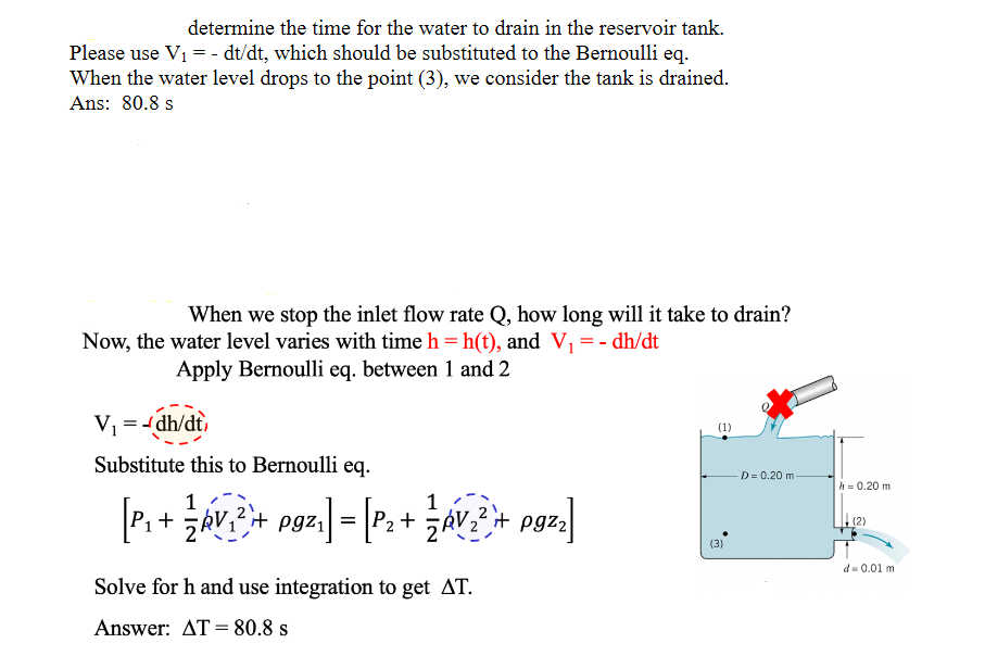 Solved determine the time for the water to drain in the | Chegg.com