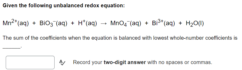 Solved Given the following unbalanced redox equation: | Chegg.com