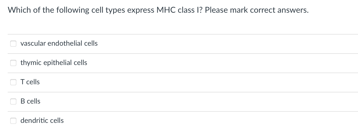 Solved Which of the following cell types express MHC class | Chegg.com