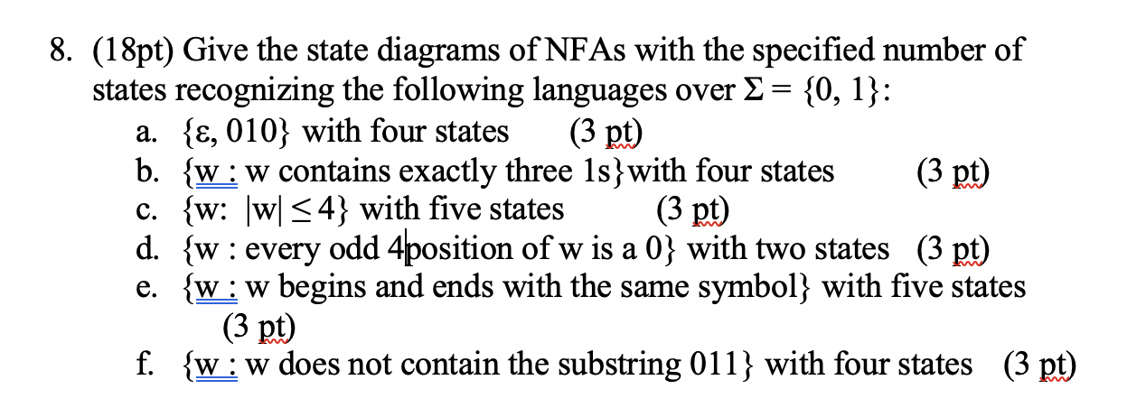 Solved 8. (18pt) Give the state diagrams of NFAS with the | Chegg.com