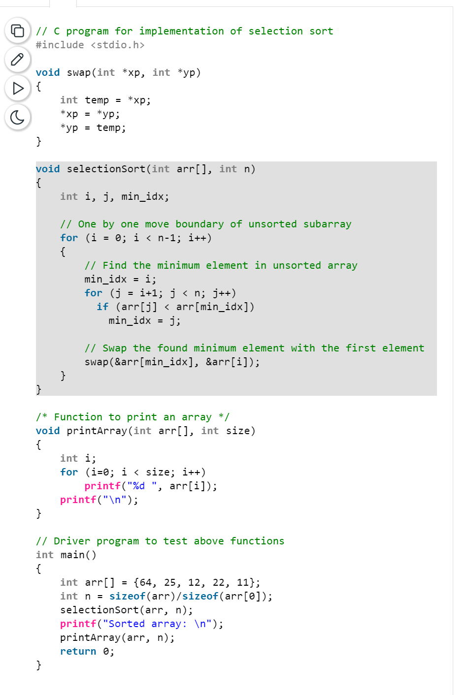 Manually convert this selection sort code into AT&T | Chegg.com