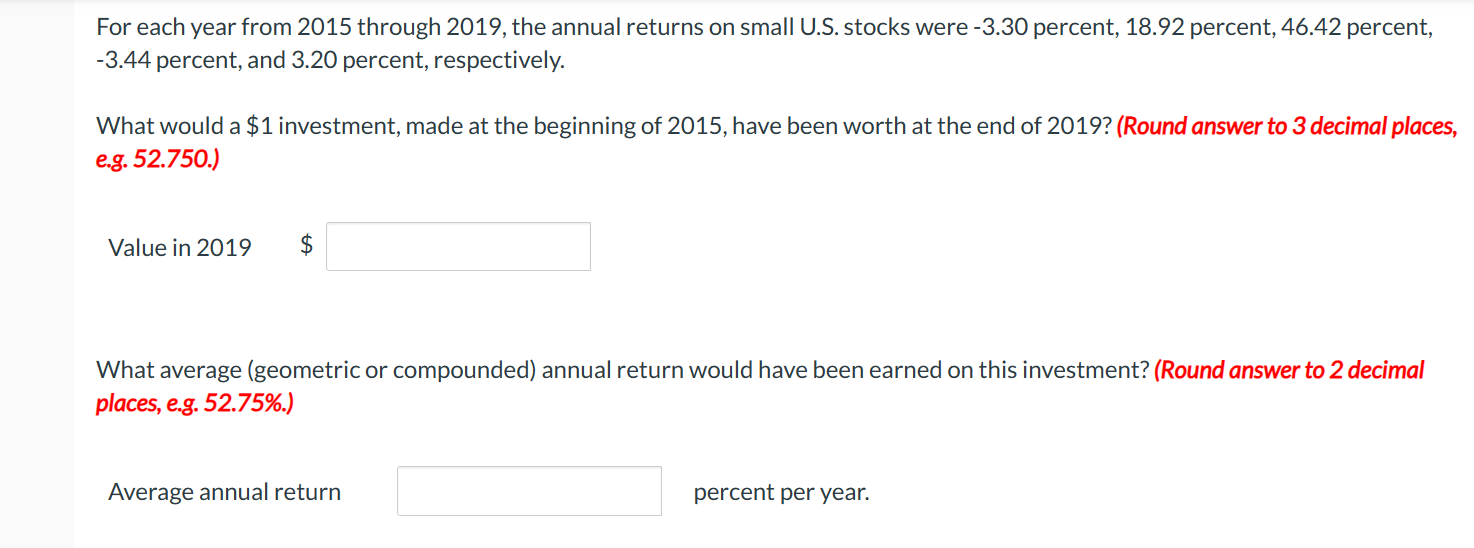Solved For each year from 2015 through 2019, the annual | Chegg.com