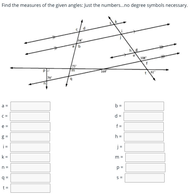 Solved Find the measures of the given angles: Just the | Chegg.com