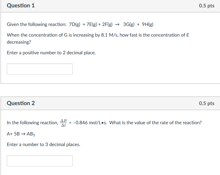 Solved Given the following reaction: 7D(g)+7E(g)+2 F( | Chegg.com
