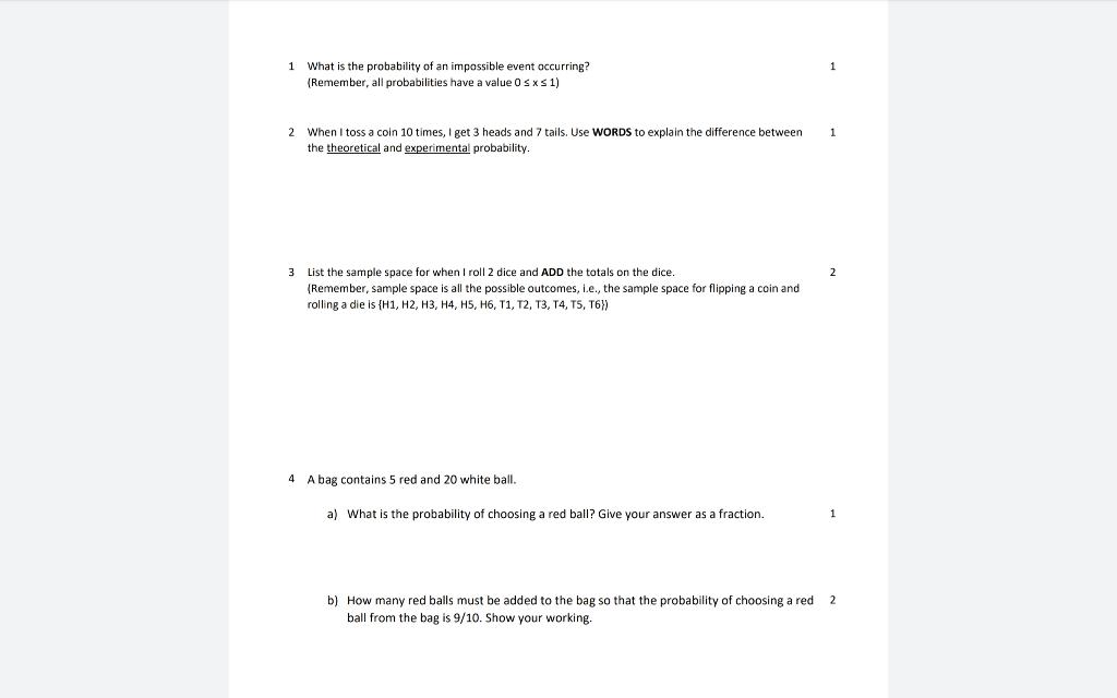 Solved 1 What is the probability of an impossible event | Chegg.com