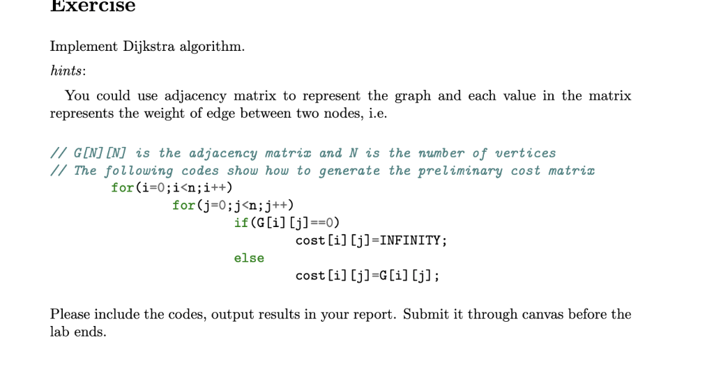 Solved Exercise Implement Dijkstra algorithm. hints: You | Chegg.com