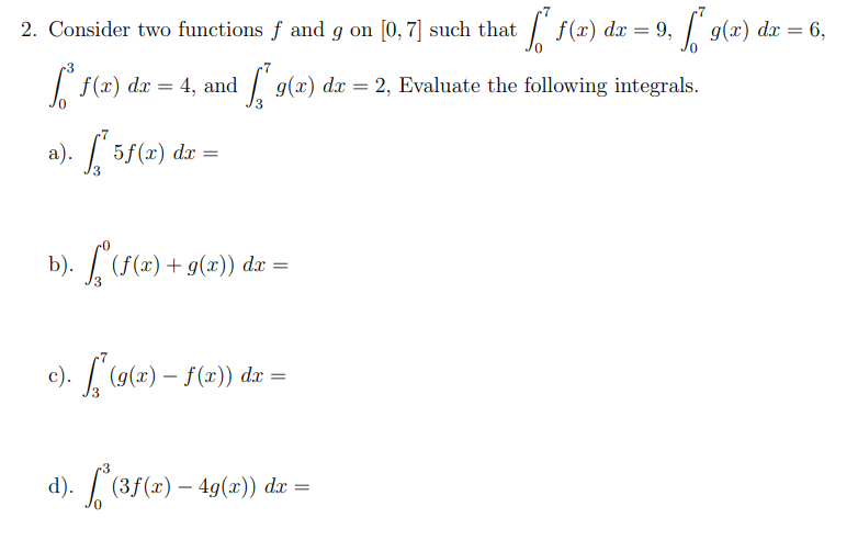 Solved 2. Consider two functions f and g on [0,7] such that | Chegg.com