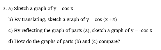 Solved 3. a) Sketch a graph of y=cosx. b) By translating, | Chegg.com