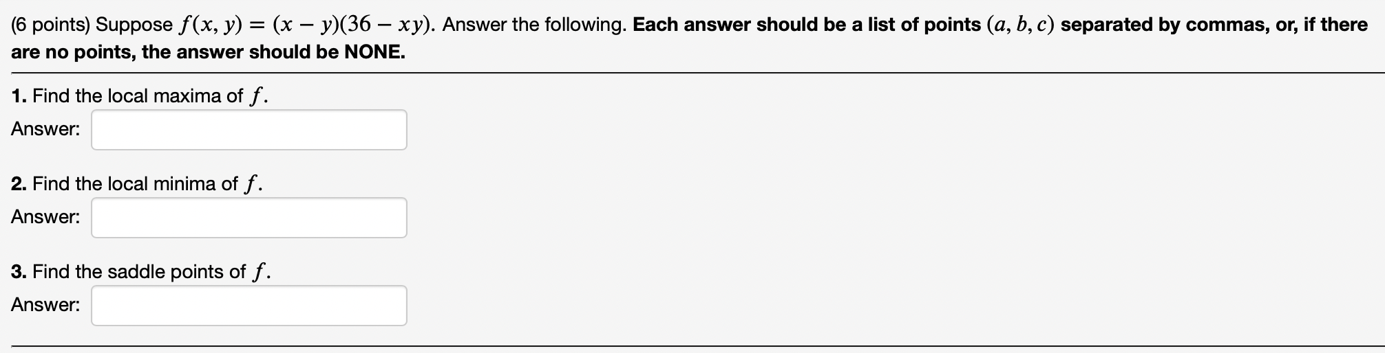 Solved 6 Points Suppose F X Y X−y 36−xy Answer The