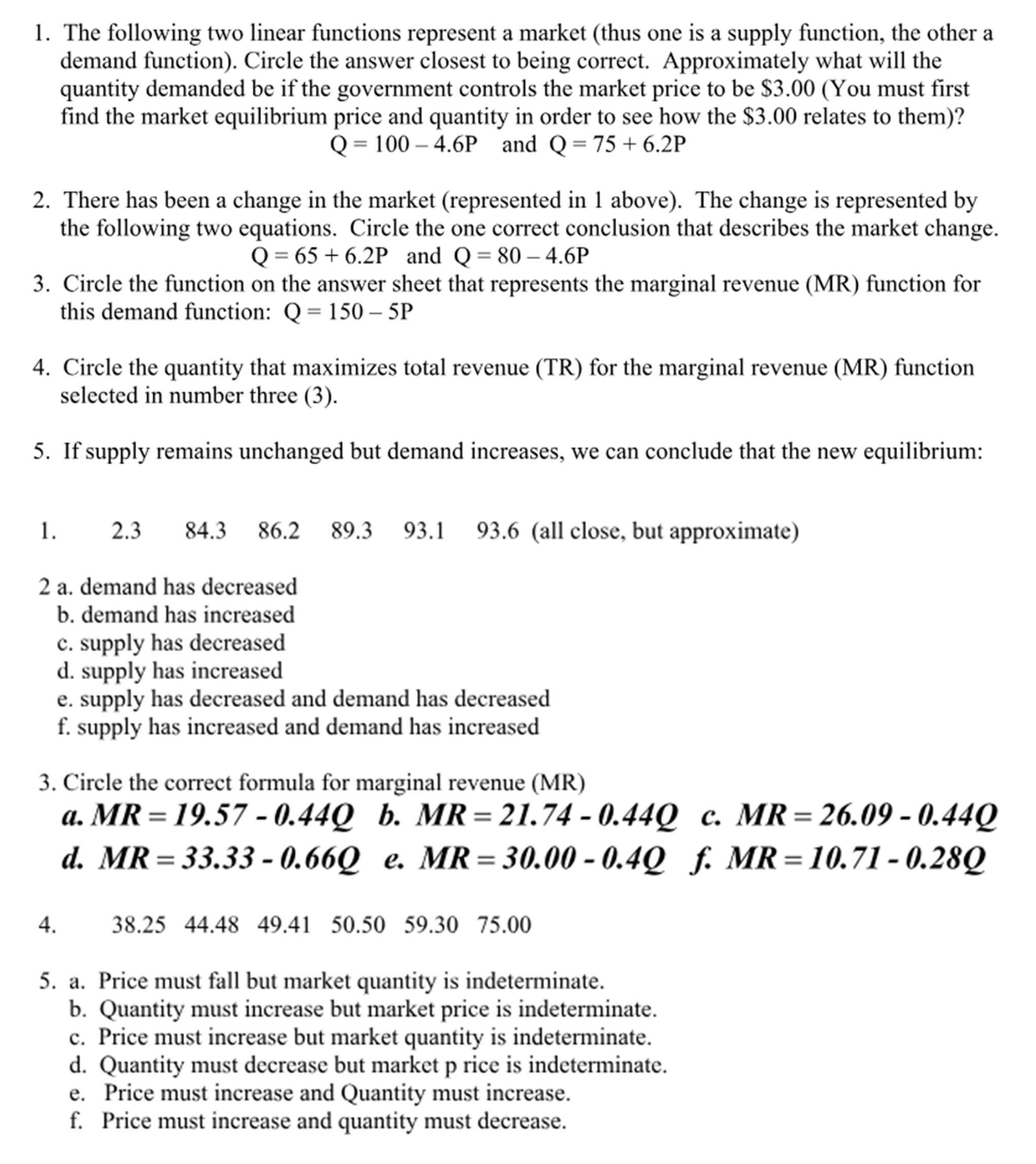 Solved Circle the correct formula for marginal revenue | Chegg.com