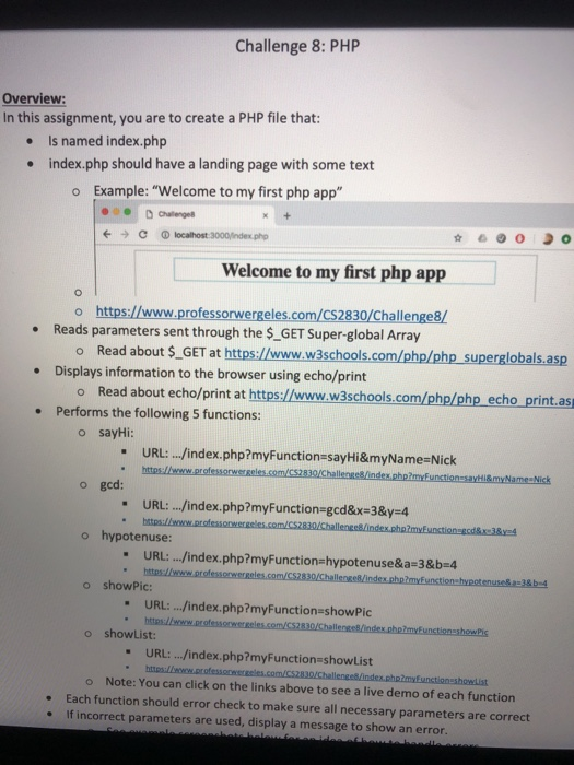 Challenge 8: PHP Overview In this assignment, you are | Chegg.com