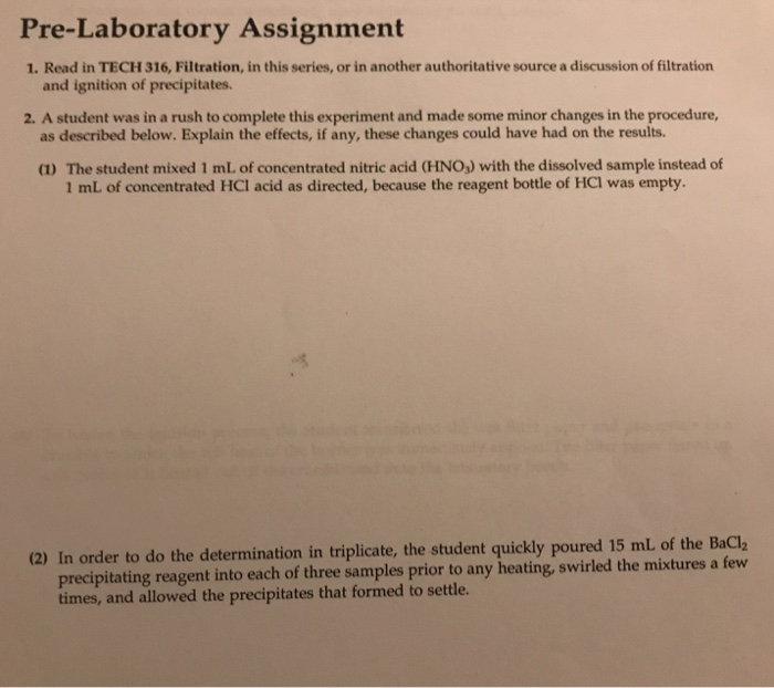 Pre-Laboratory Assignment 1. Read in TECH 316, | Chegg.com