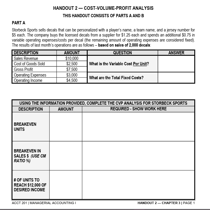 Solved HANDOUT 2 - ﻿COST-VOLUME-PROFIT ANALYSISTHIS HANDOUT | Chegg.com