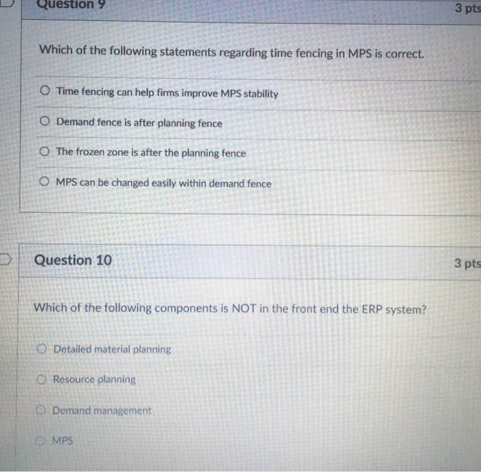 Solved Question 1 3 pts The two-level MPS is usually used in | Chegg.com