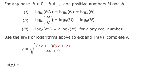 Solved For any base b>0, b# 1, and positive numbers M and N: | Chegg.com