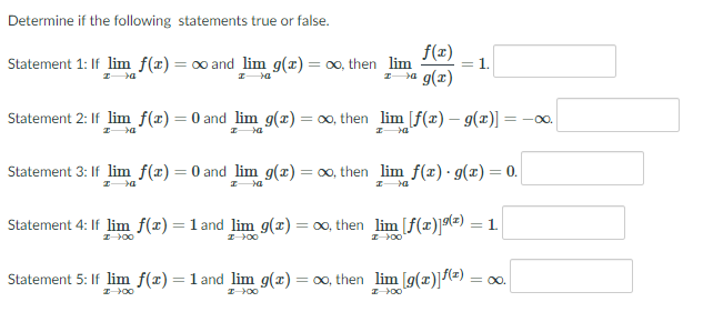 Solved Determine if the following statements true or false. | Chegg.com