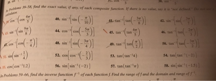 Solved In Problems 39-58, find the exact value, if any, of | Chegg.com