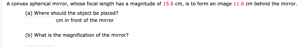 Solved A convex spherical mirror, whose focal length has a | Chegg.com
