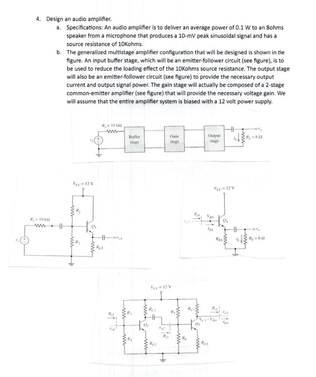 Solved Design an audio amplifier.a. ﻿Specifications: An | Chegg.com