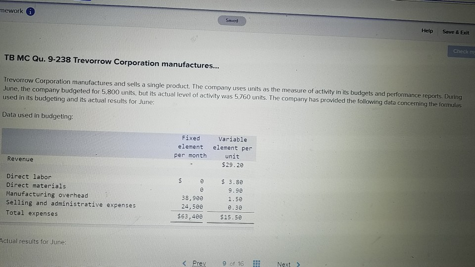 Solved ework Saved Help Save & Exit Check TB MC Qu. 9-238 | Chegg.com Solved ework Saved Help Save & Exit Check TB MC Qu. 9-238 | Chegg.com