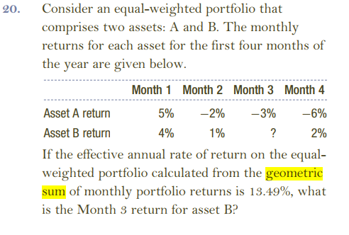 Solved . 20. Consider an equal weighted portfolio that | Chegg.com