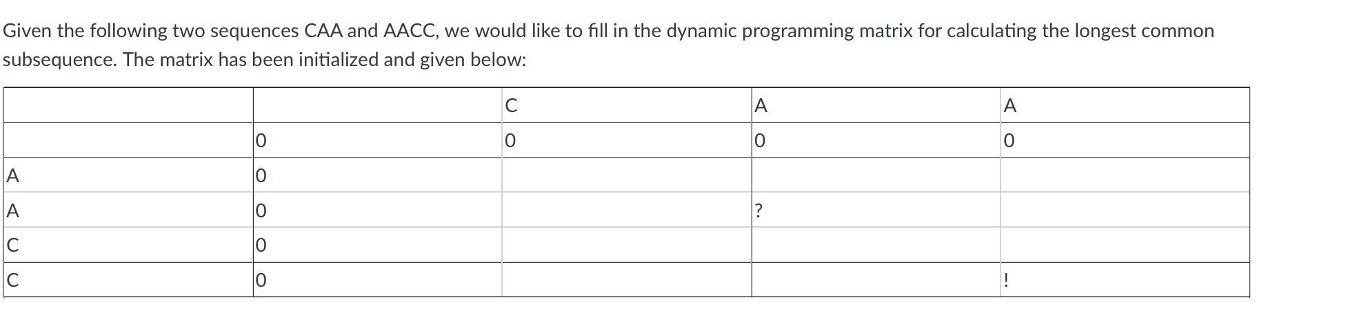 Solved iven the following two sequences CAA and AACC, we | Chegg.com