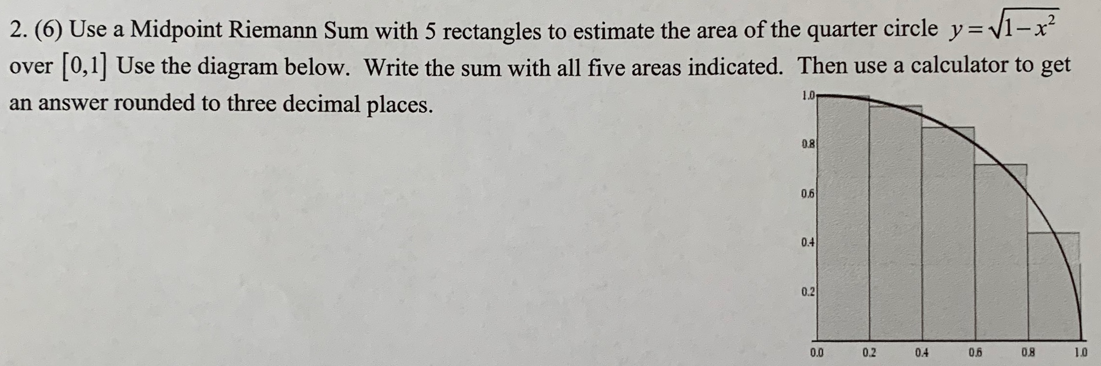 Solved Use a Midpoint Riemann Sum with 5 rectangles to | Chegg.com
