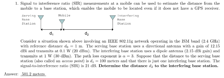 Solved 1. Signal to interference ratio (SIR) measurements at | Chegg.com