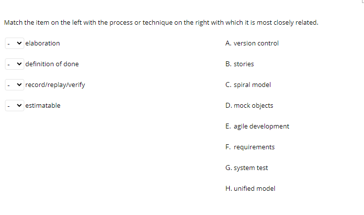 Solved Match the item on the left with the process or | Chegg.com