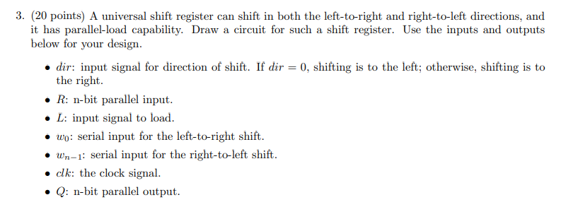 Solved 3. (20 points) A universal shift register can shift | Chegg.com