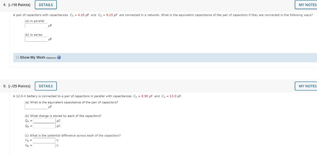 Solved (a) in parallel μF (b) in series μF Show My Work | Chegg.com
