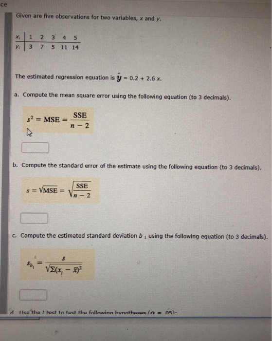 Solved ce Given are five observations for two variables, x | Chegg.com