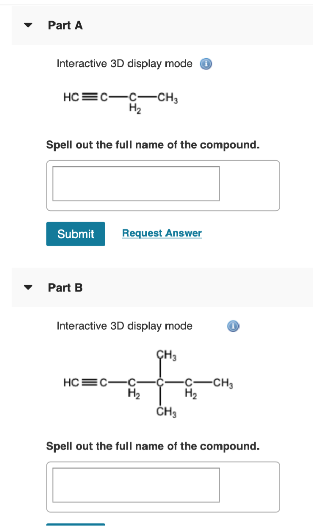 Solved PartA Interactive 3D display mode HC: EC-C-CH3 H2 | Chegg.com