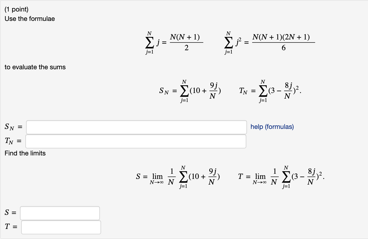 Solved (1 point) Use the formulae | Chegg.com