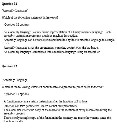Solved Question 12 [Assembly Language] Which of the | Chegg.com