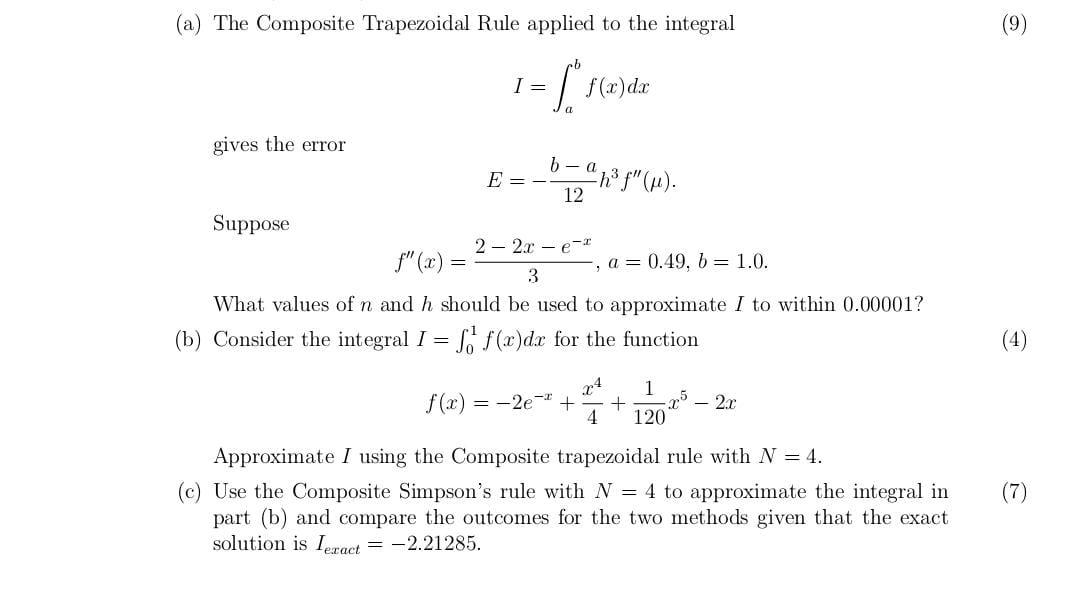 Solved (a) The Composite Trapezoidal Rule applied to the | Chegg.com