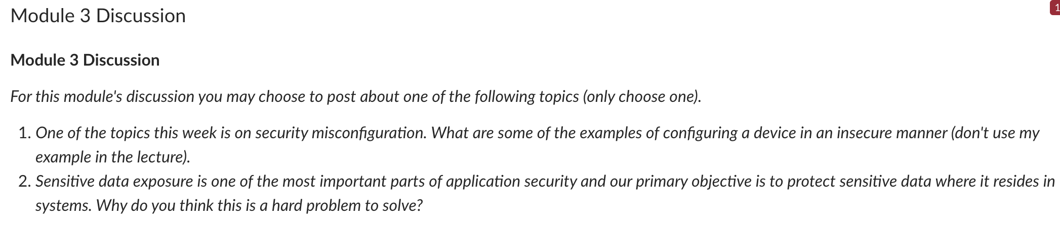 Solved 1 Module 3 Discussion Module 3 Discussion For this | Chegg.com