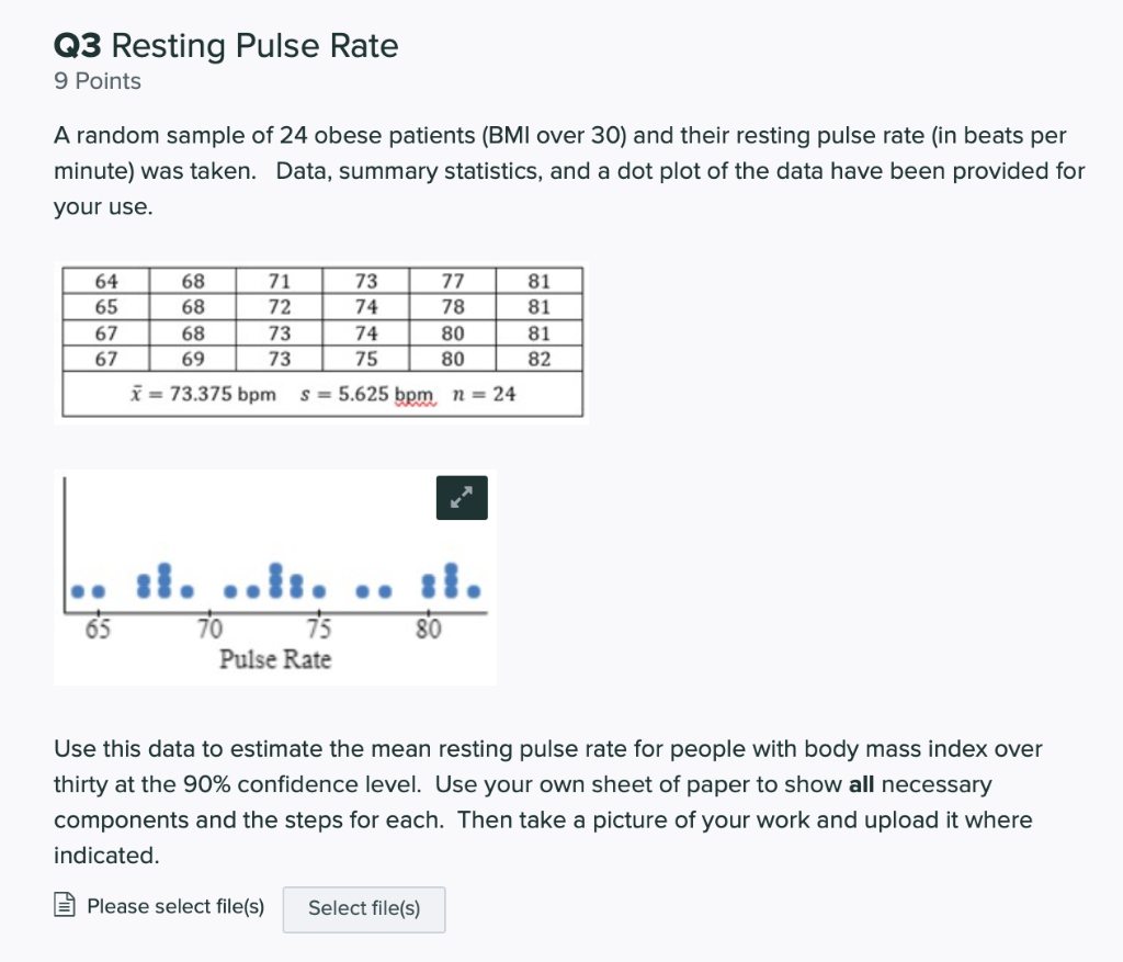 Solved Q3 Resting Pulse Rate 9 Points A random sample of 24 | Chegg.com