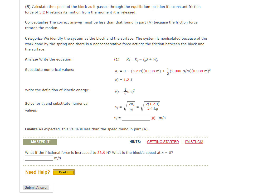 Solved (B) Calculate the speed of the block as it passes | Chegg.com