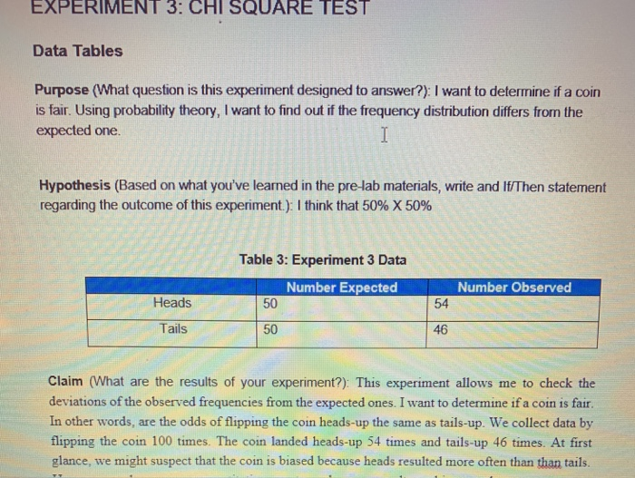 Solved EXPERIMENT 3: CHI SQUARE TEST Data Tables Purpose | Chegg.com